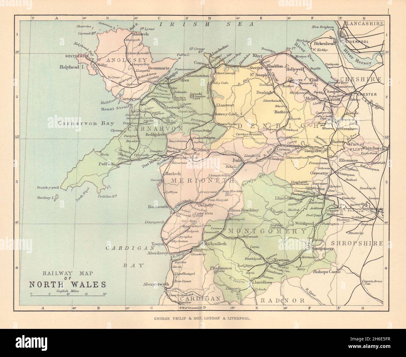 WALES Railway Map of North Wales BARTHOLOMEW 1885 old antique plan ...