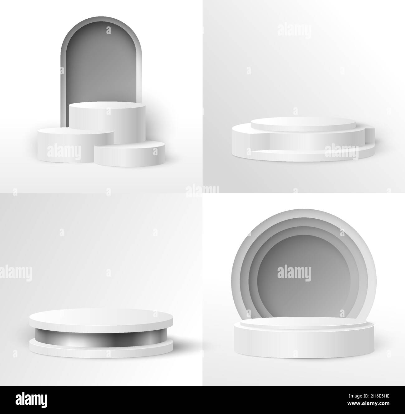 Product display podium mockup set, vector illustration. Realistic white ...