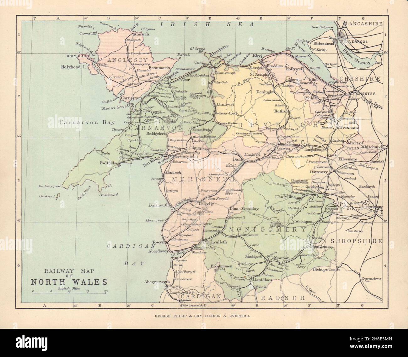 WALES Railway Map of North Wales BARTHOLOMEW 1890 old antique plan ...