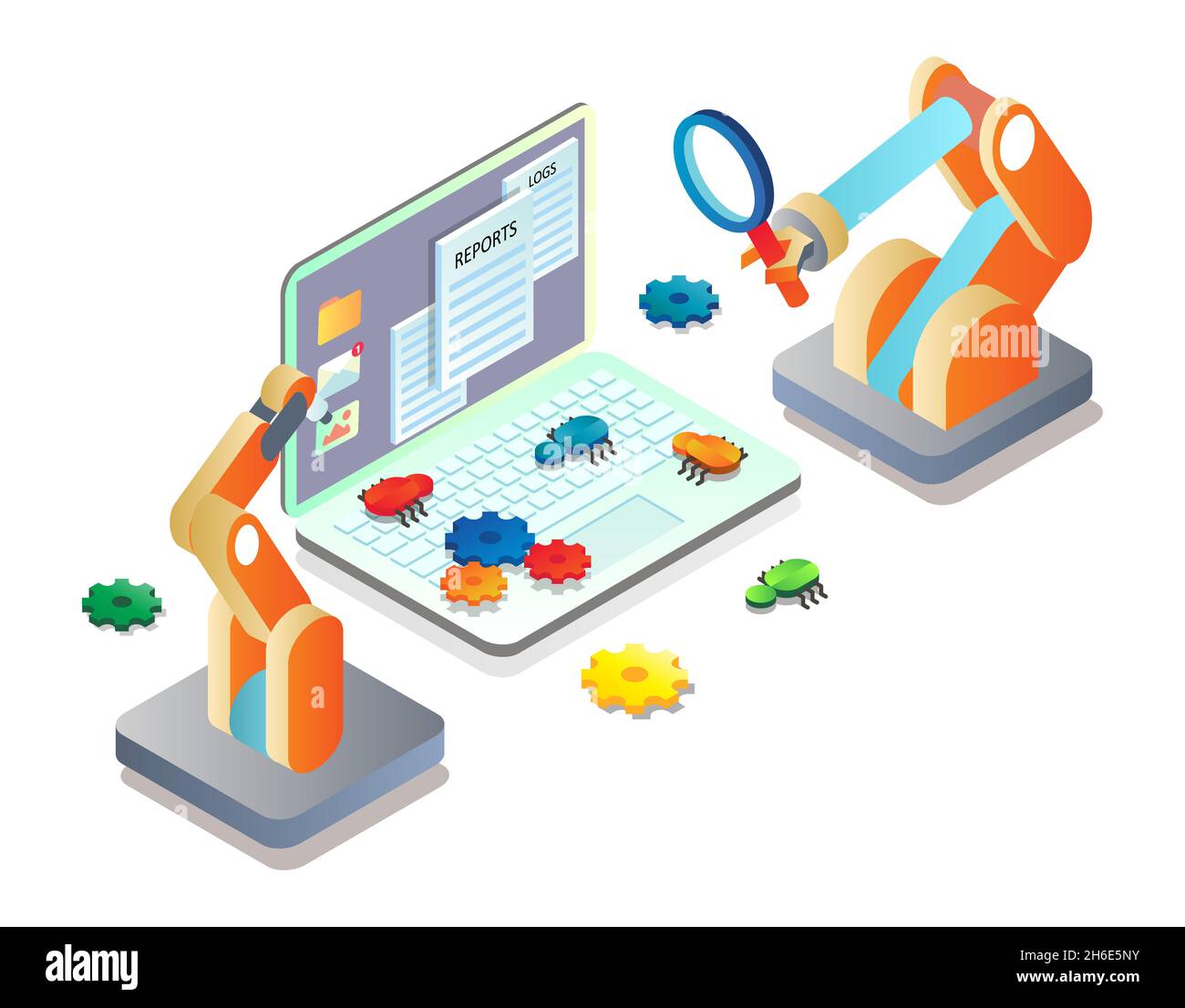 Automated Testing Software Vector Isometric Illustration Software
