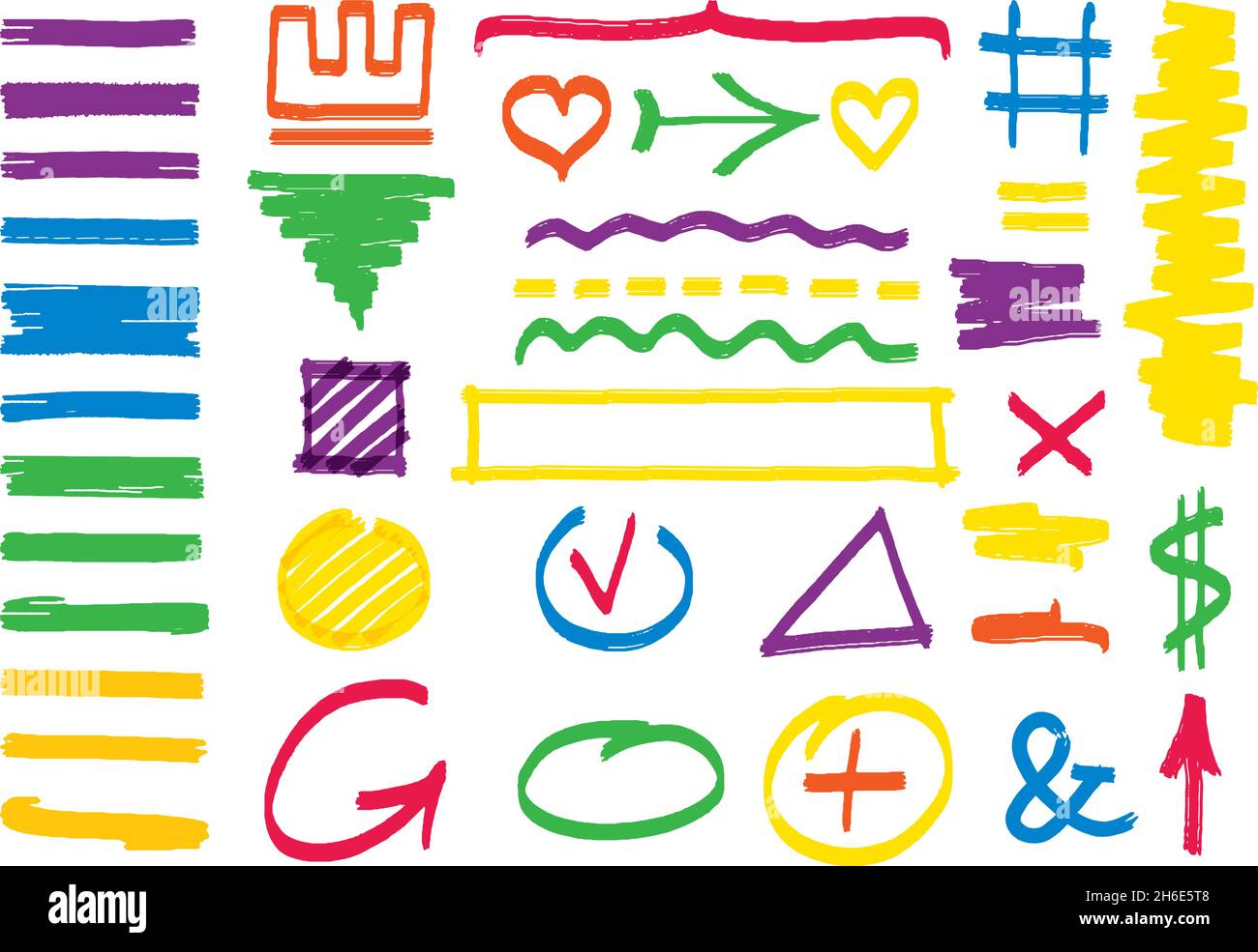 Hand drawn marker elements. Highlighter lines, school doodle marks ...