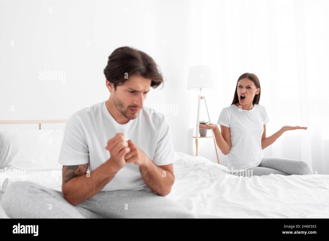 Frustration Offended European Millennial Husband Ignoring Screaming
