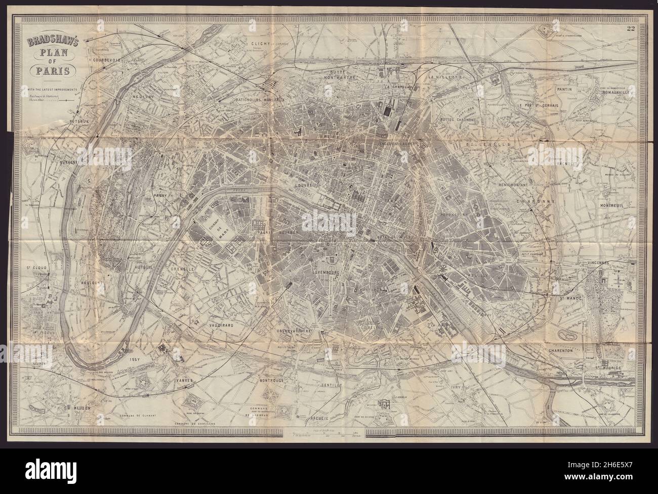 PARIS antique town plan city map. Paris. BRADSHAW 1892 old chart Stock ...