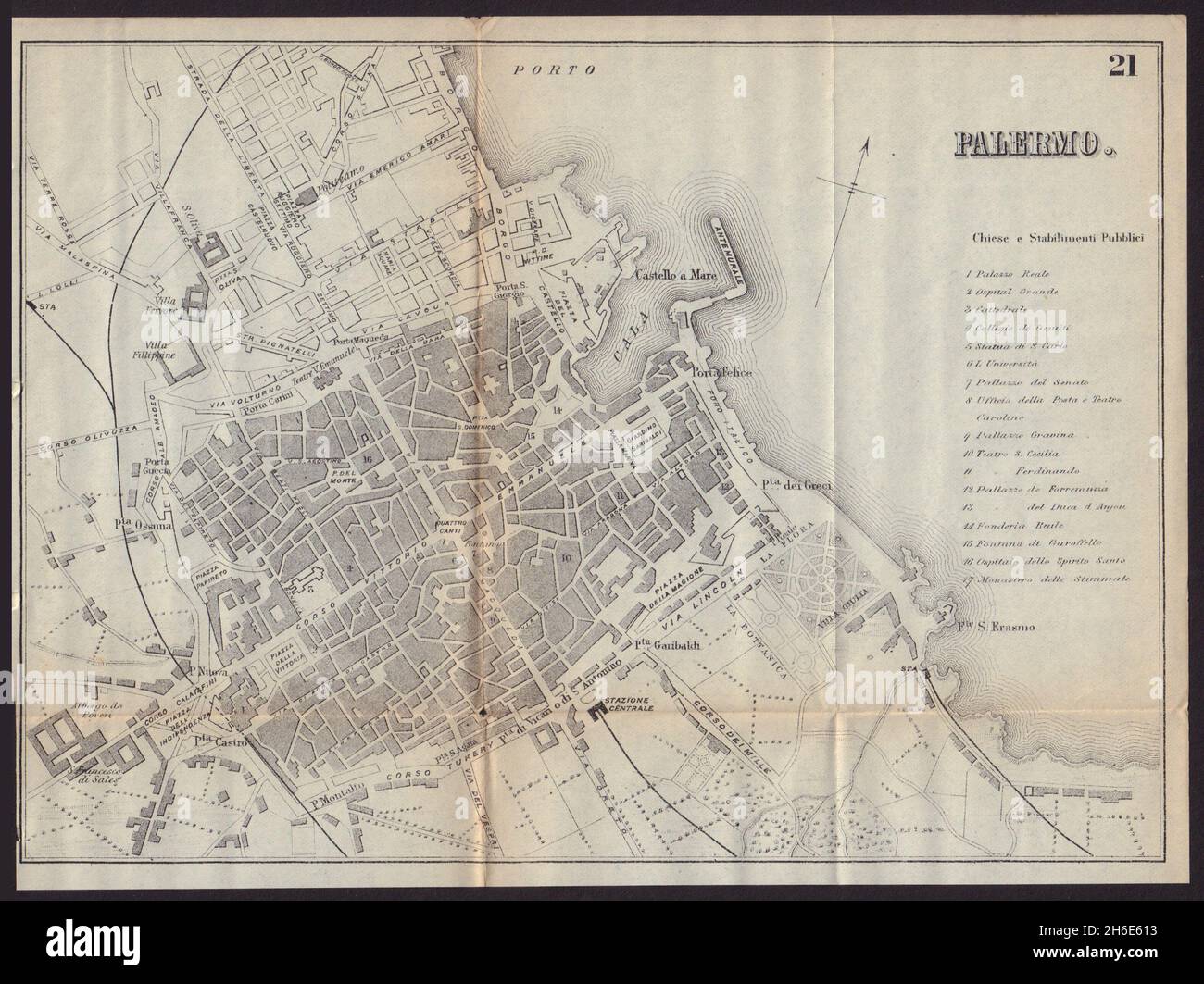 PALERMO antique town plan city map. Italy. BRADSHAW 1893 old chart ...