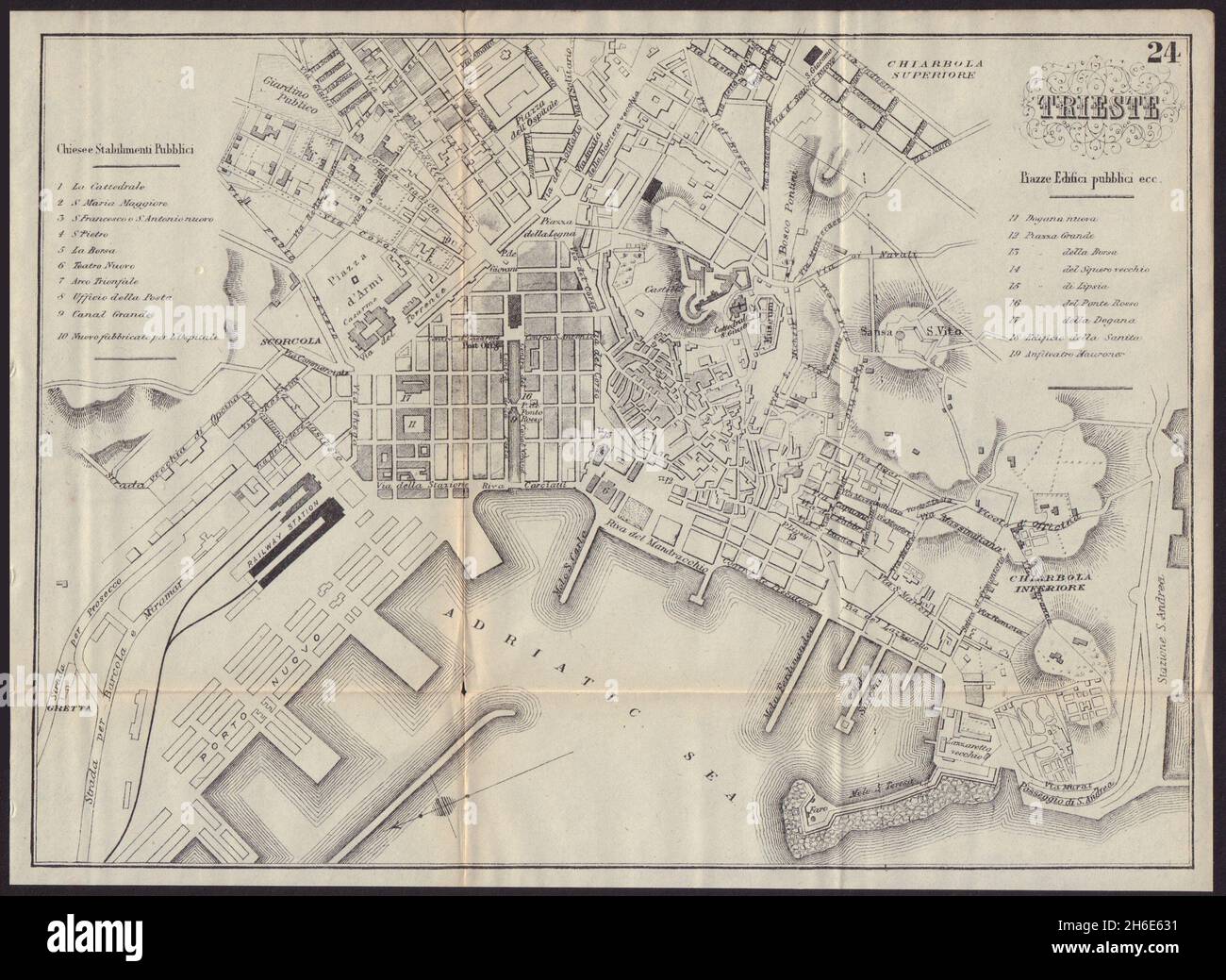 TRIESTE TRST antique town plan city map. Italy. BRADSHAW 1893 old Stock ...