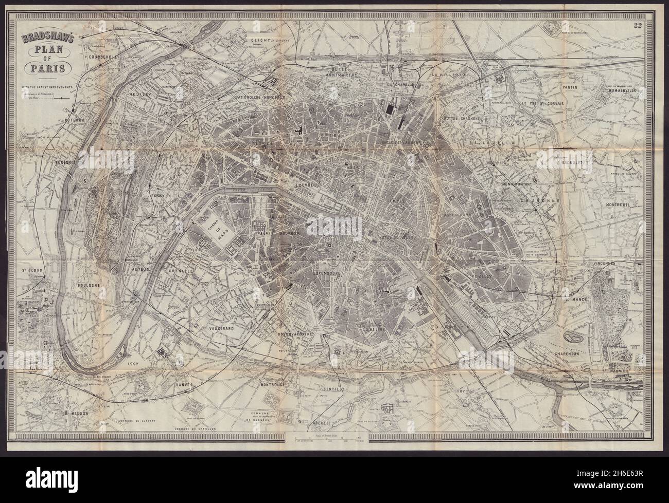 PARIS antique town plan city map. Paris. BRADSHAW 1893 old chart Stock ...