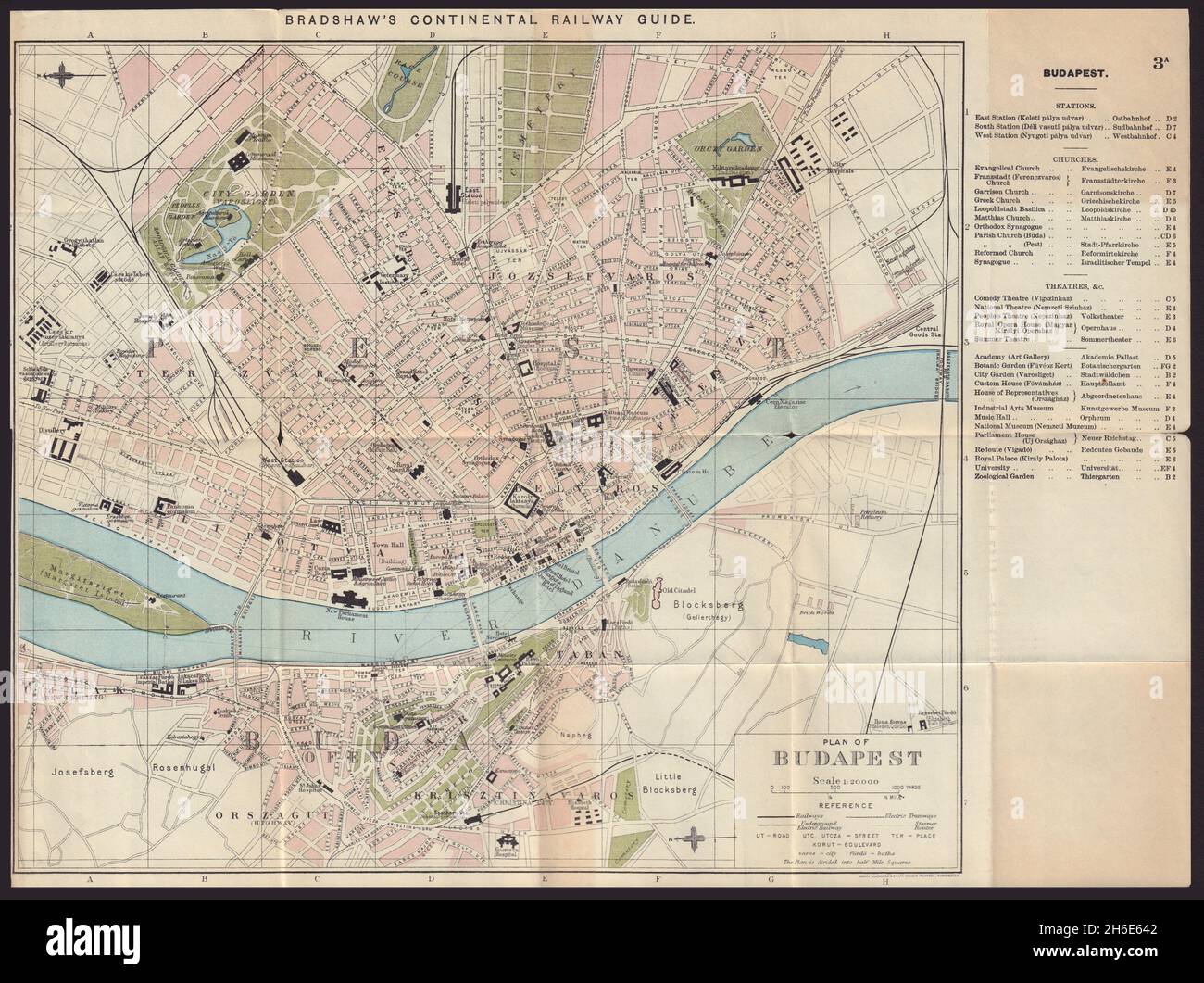 BUDAPEST antique town plan city map. Hungary. BRADSHAW c1898 old Stock ...