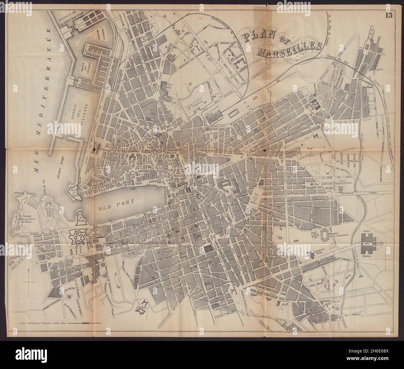 MARSEILLES antique town plan city map. France. BRADSHAW c1898 old Stock ...