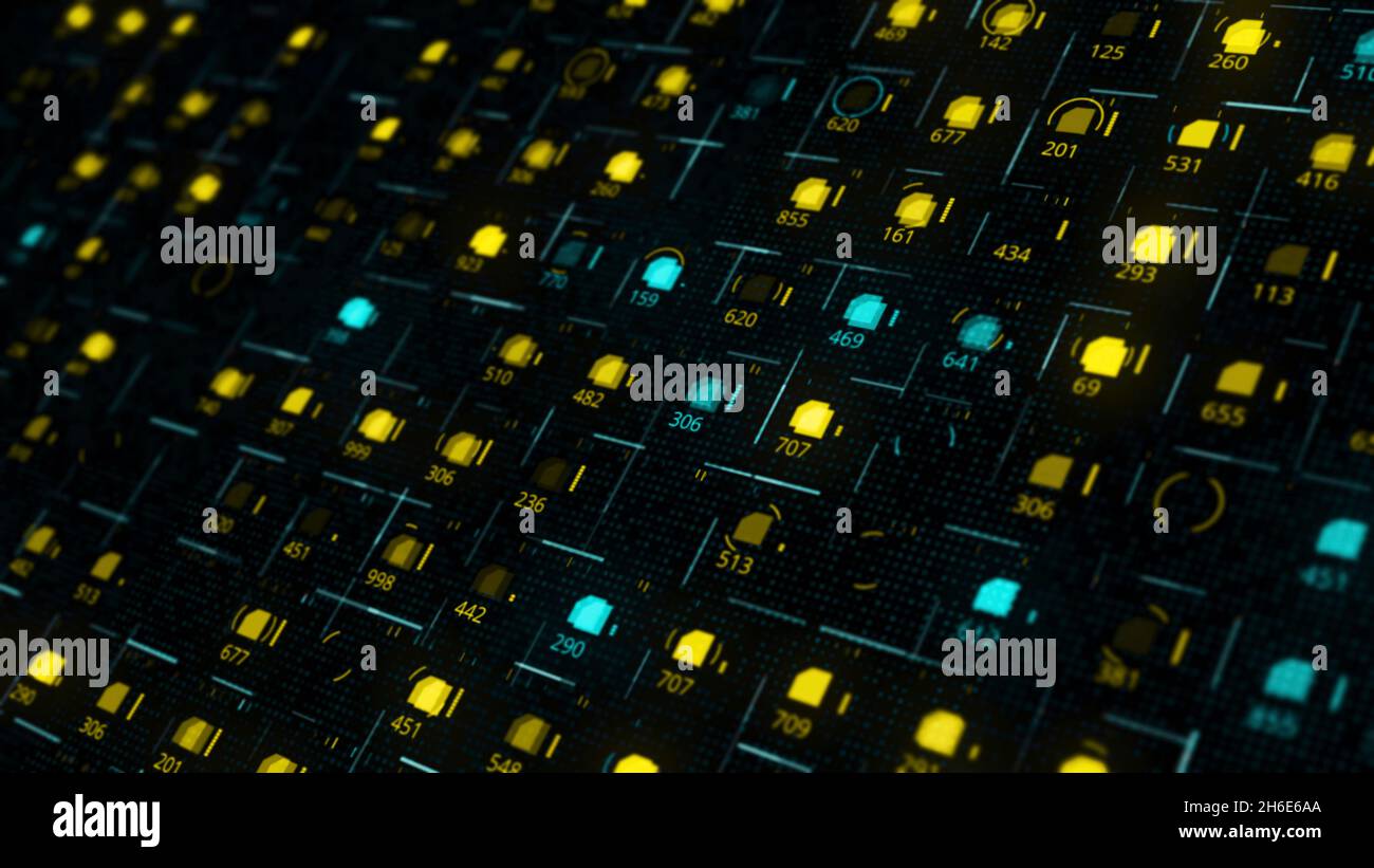 Abstract animation of stock market data and financial analysis on the ...