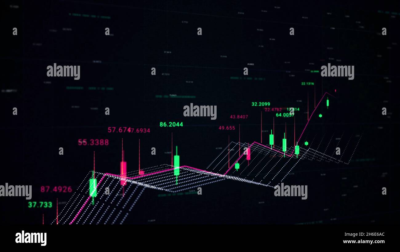 Abstract animation of digital 3d financial chart showing the rise and ...
