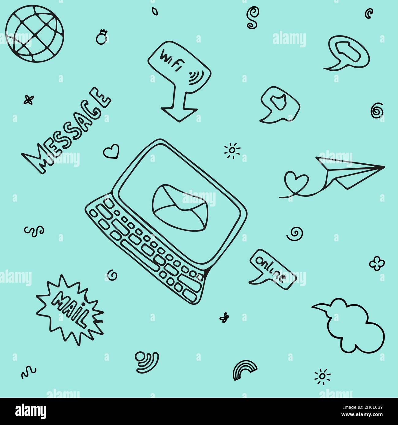 Vector mail doodles Seamless Pattern. Icons with paper envelopes ...