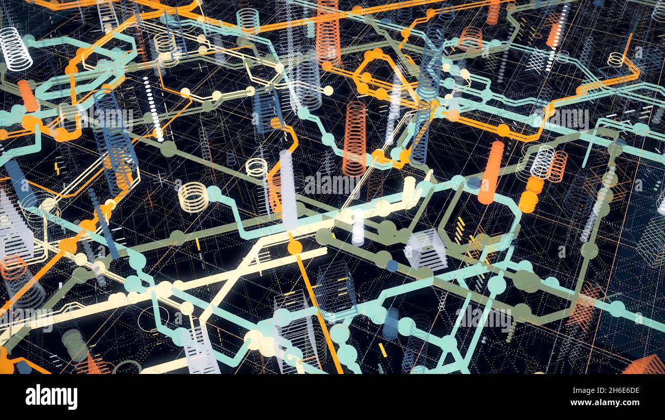 3D moving city map. Animation. Animated 3D diagram of city under ...