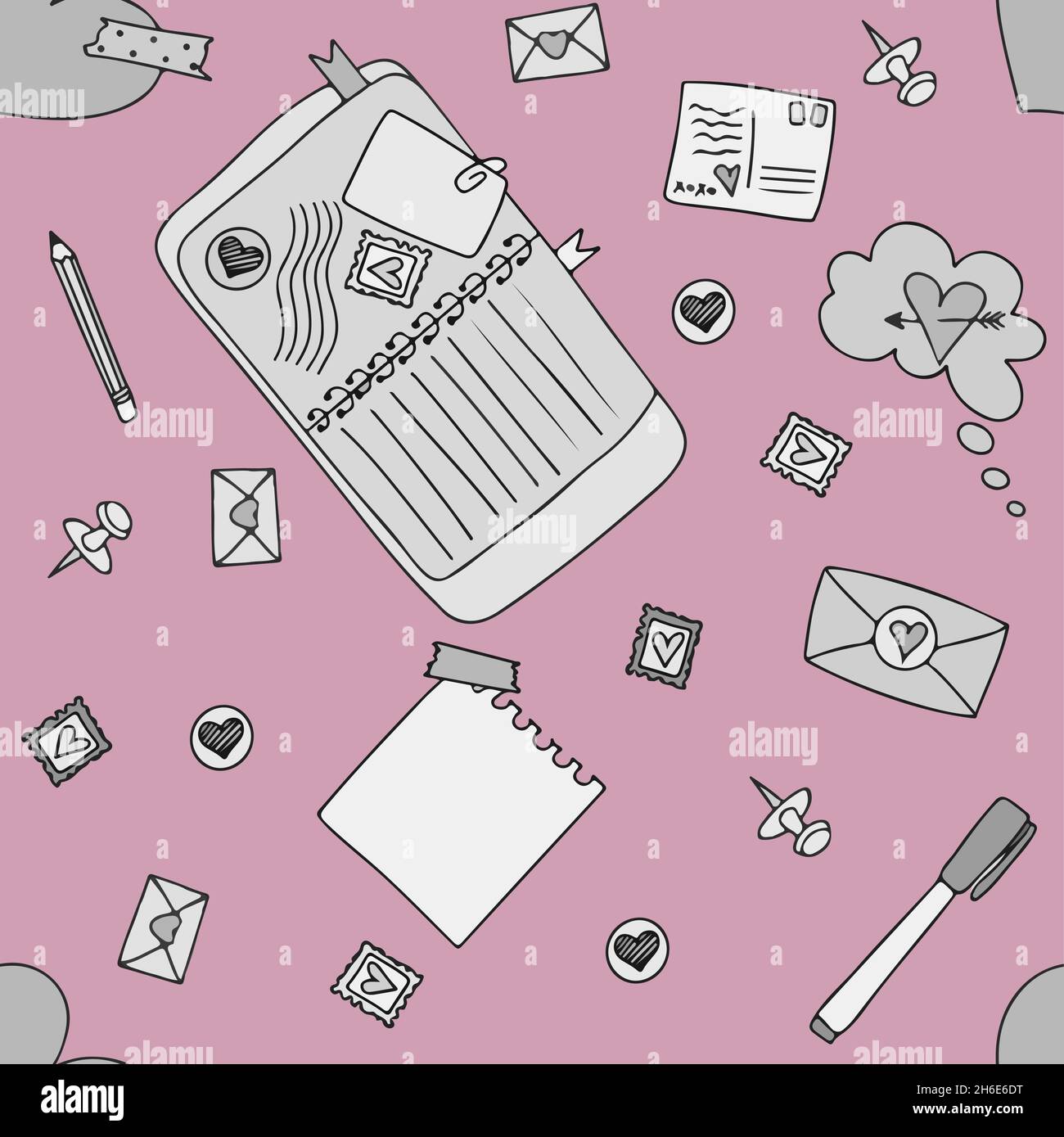 Vector mail doodles Seamless Pattern. Icons with paper envelopes ...