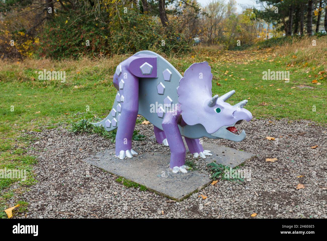 A Triceratops sculpture at Teessaurus Park,Middlesbrough,England,UK ...