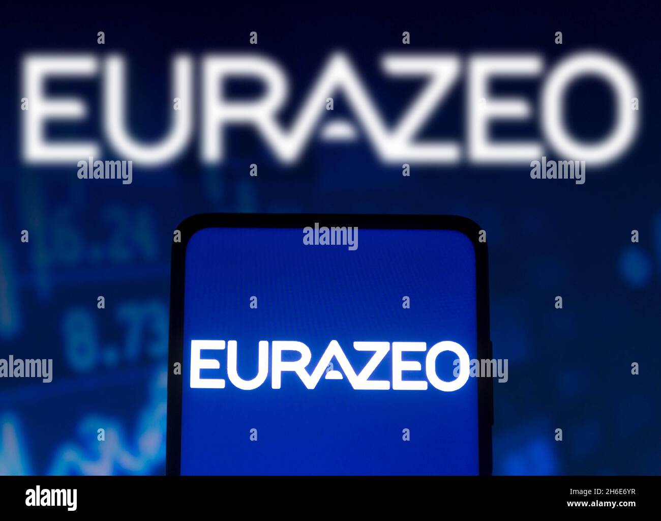 In this photo illustration an Eurazeo logo seen displayed on a ...