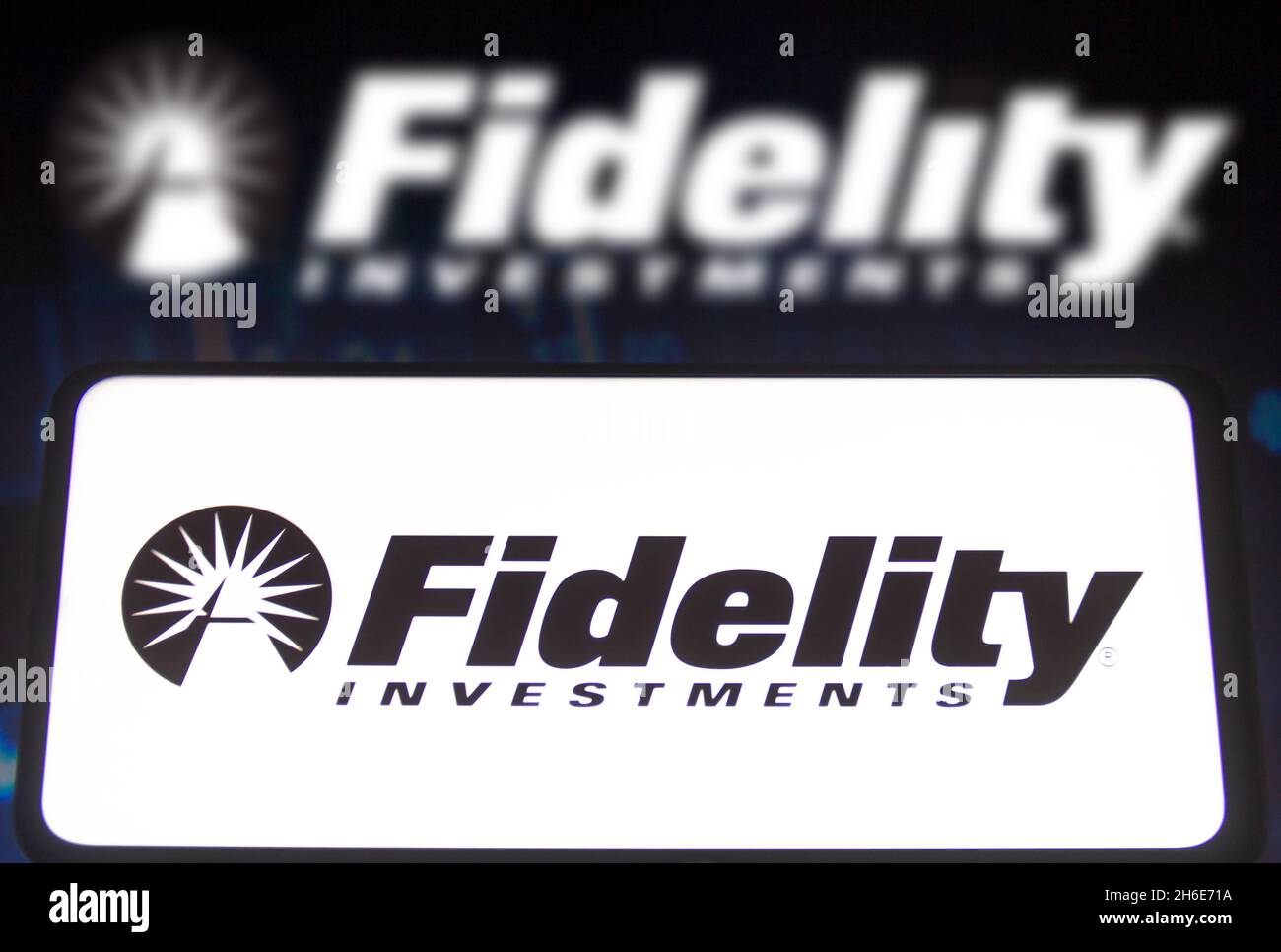 In this photo illustration a Fidelity Investments logo seen displayed ...