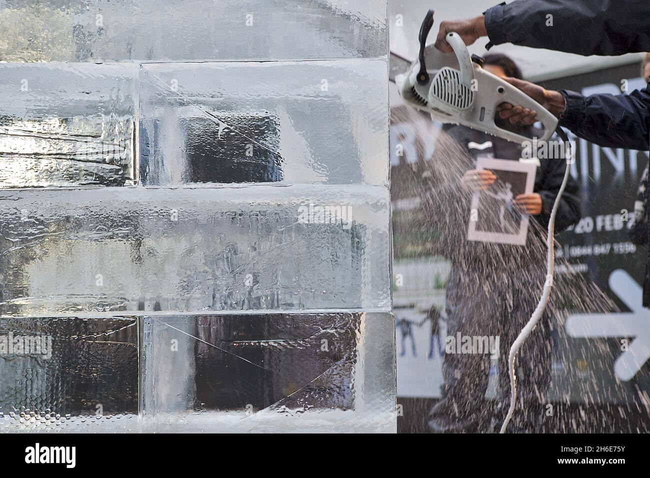 Teams of artists begin to create ice sculptures using chain saws at the ...