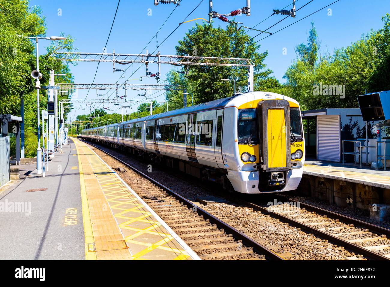 Greater Anglia train arriving at platform in Sawbridgeworth ...