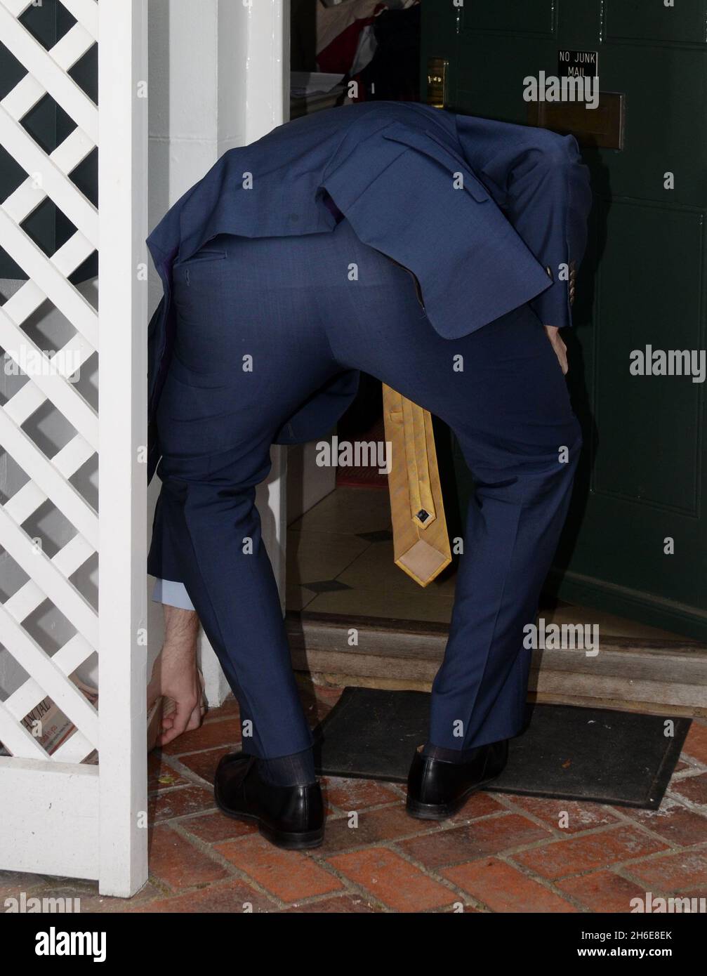 Deputy PM Nick Clegg pictured outside his London home this morning ...