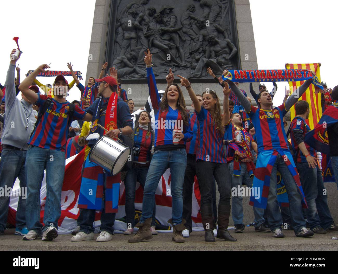 Barcelona football fans in Trafalgar Square ahead of tonights Champions ...
