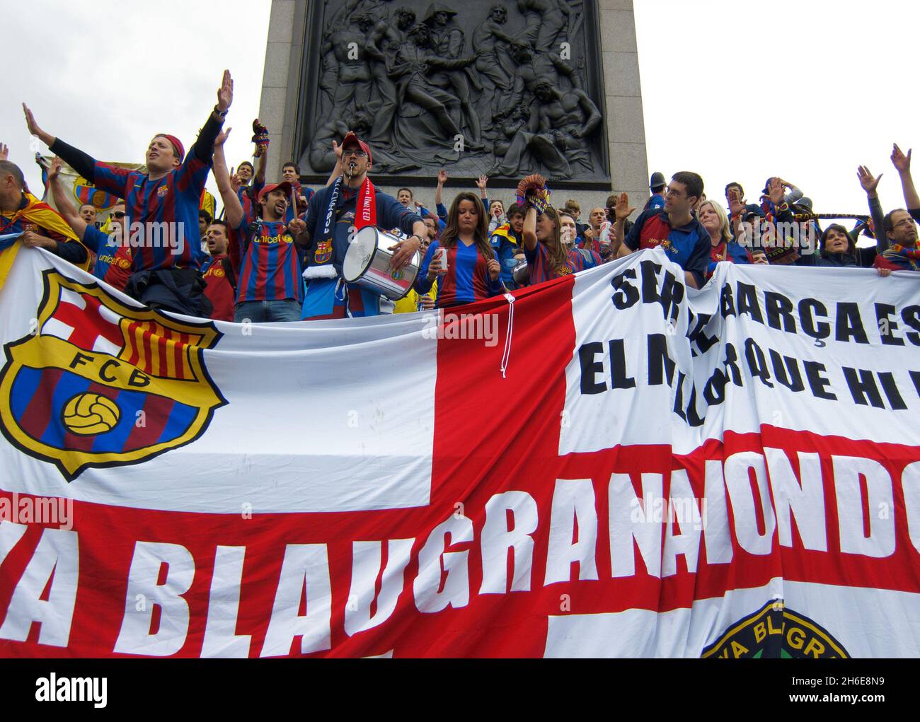 Barcelona football fans in Trafalgar Square ahead of tonights Champions ...