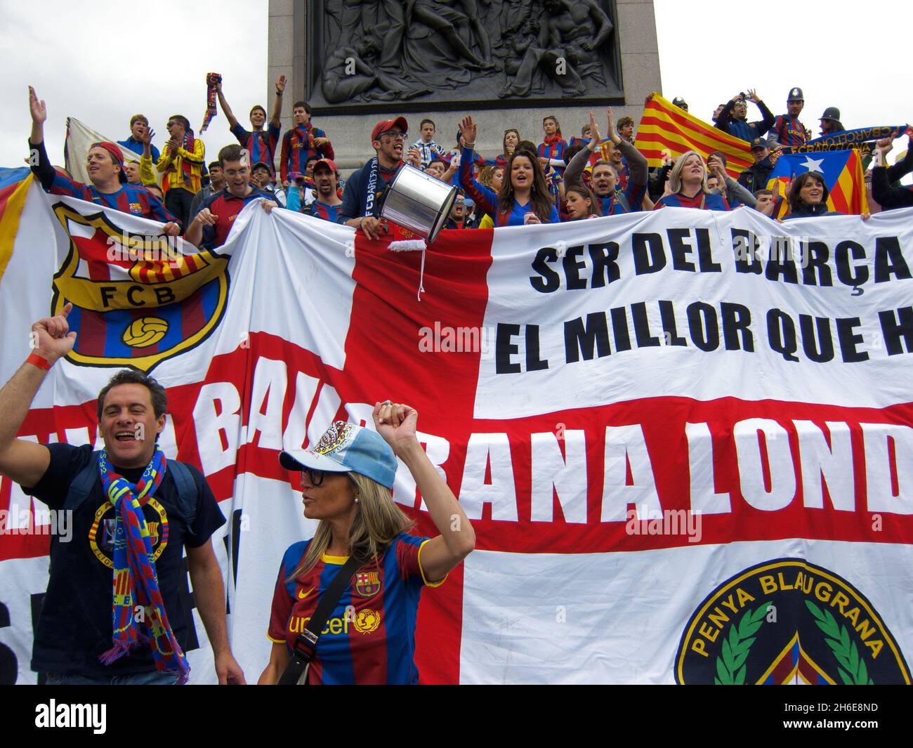 Barcelona football fans in Trafalgar Square ahead of tonights Champions ...