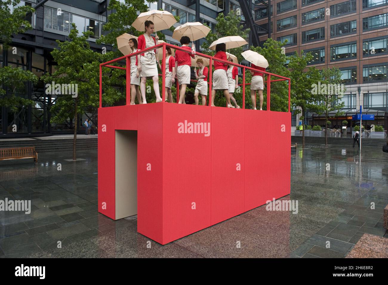 A large red office cubicle has been installed on Exchange Square in the ...