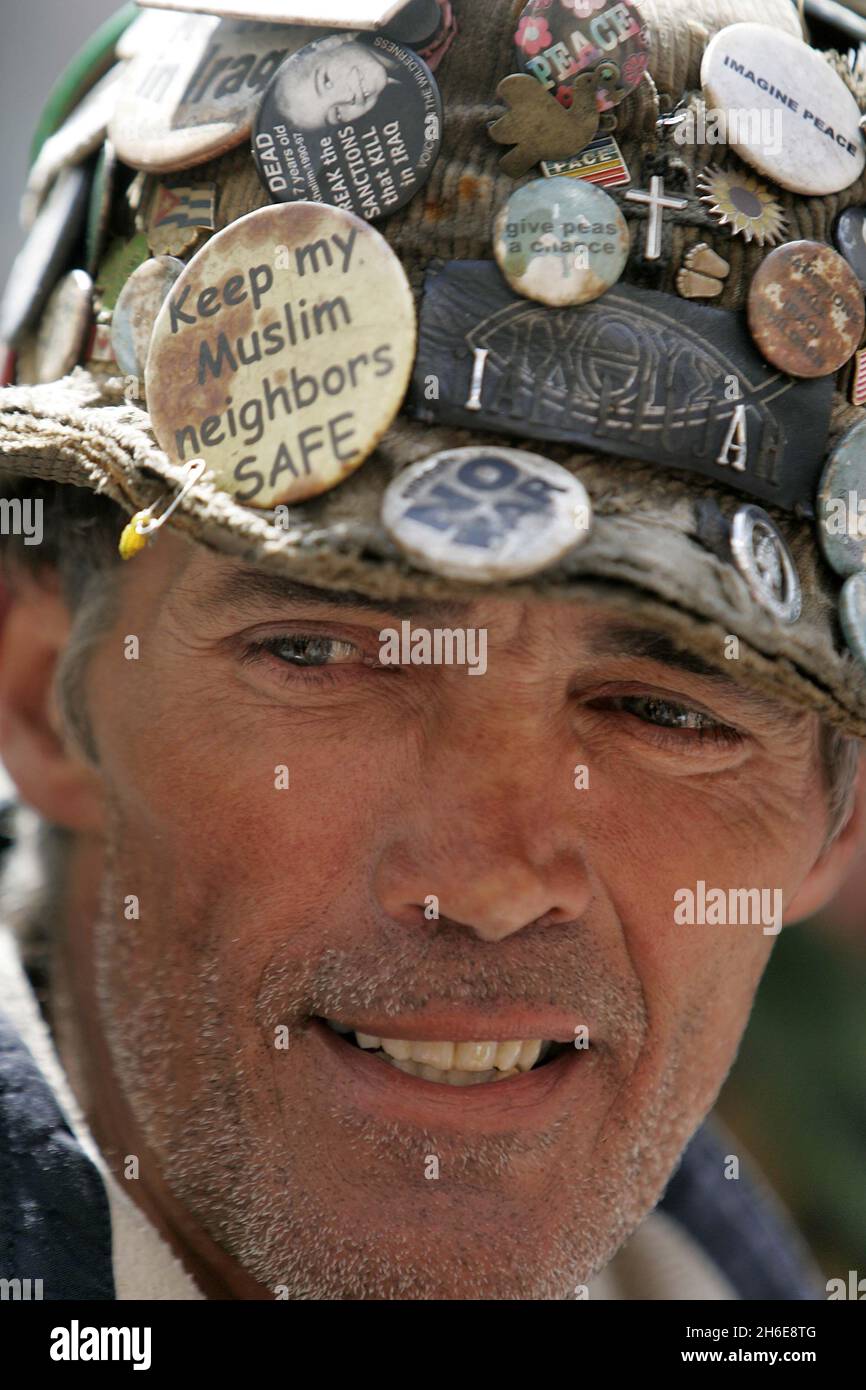 File photo dated: 30/05/06. Peace activist Brian Haw pictured at Bow ...