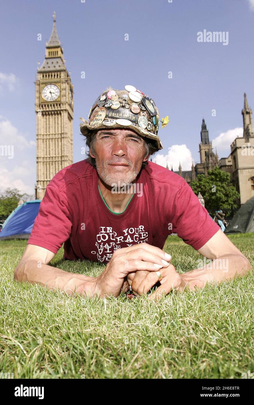 File photo dated: 01/06/07. Peace protester Brian Haw pictured at his ...