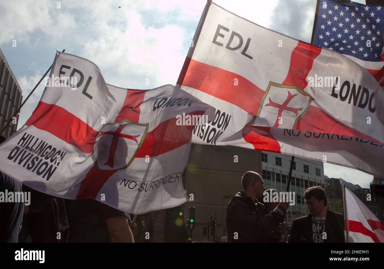 Members of the right-wing EDL (English Defence League) take part in a ...