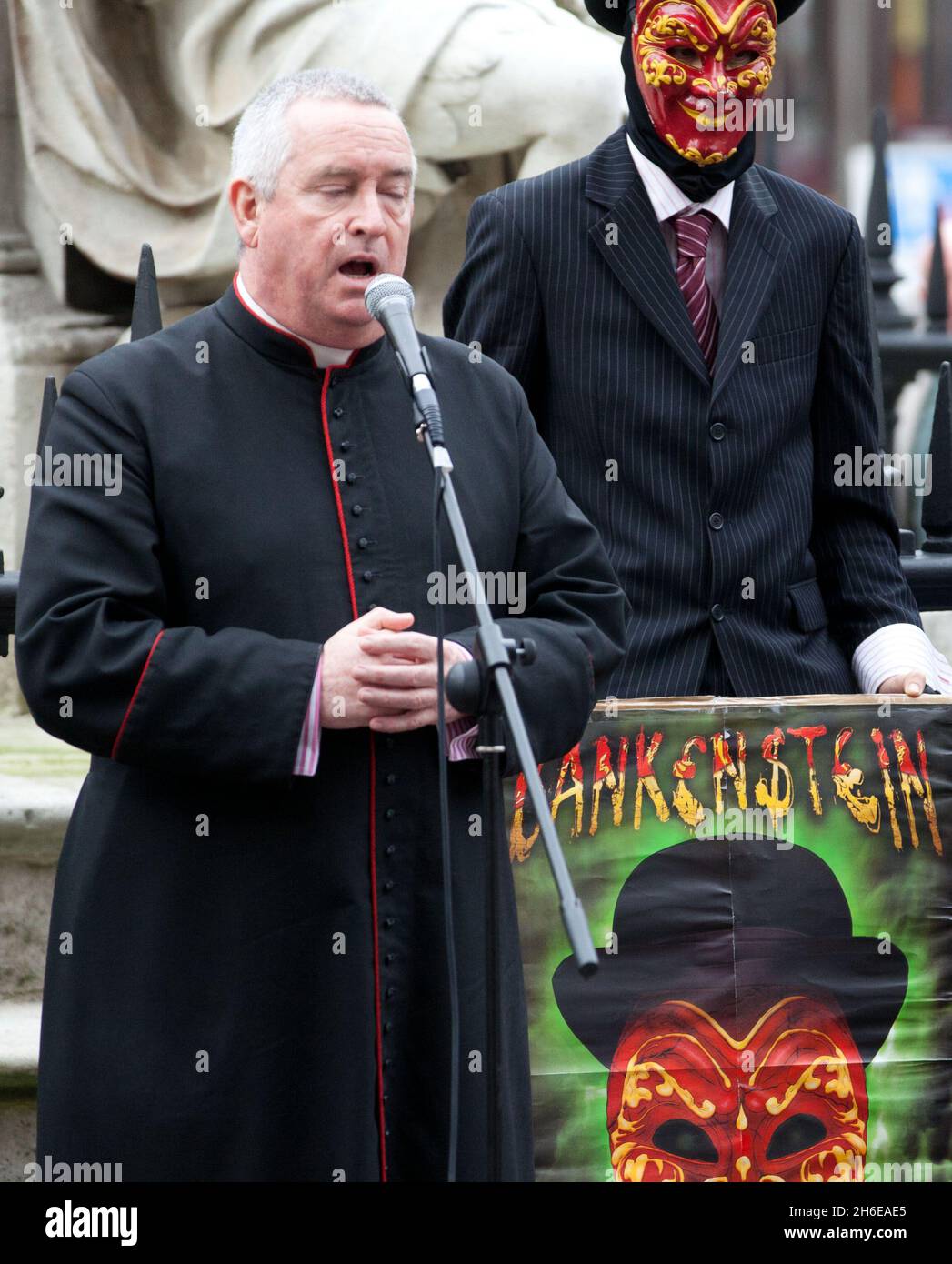 The Dean of St Paul's Graham Knowles pictured addressing protesters ...