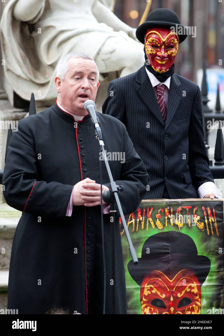 The Dean of St Paul's Graham Knowles pictured addressing protesters ...