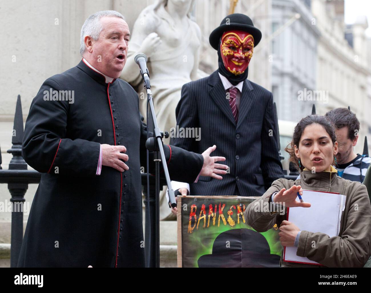 The Dean of St Paul's Graham Knowles pictured addressing protesters ...