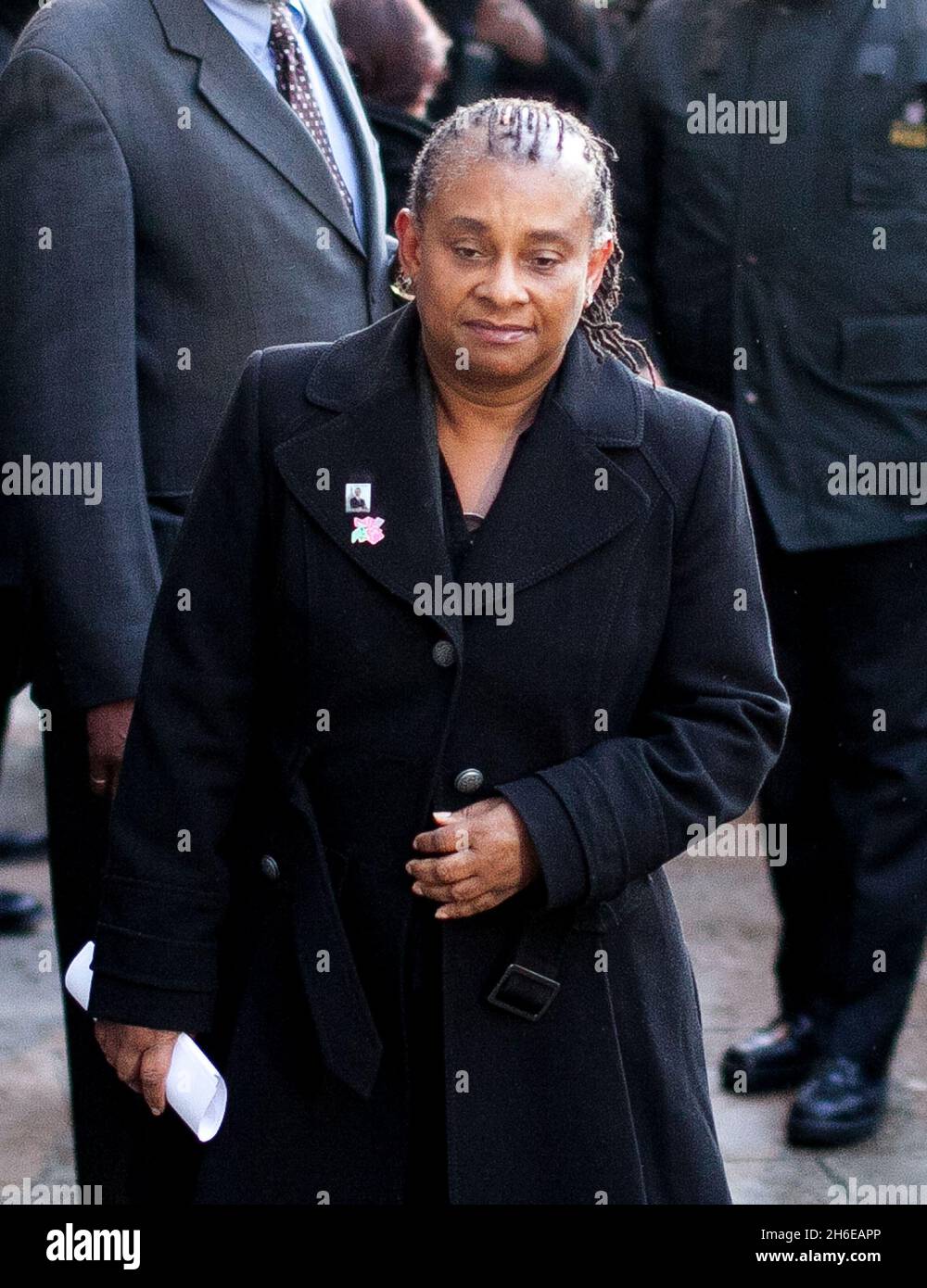 Doreen Lawrence pictured outside the Old Bailey in London this evening ...