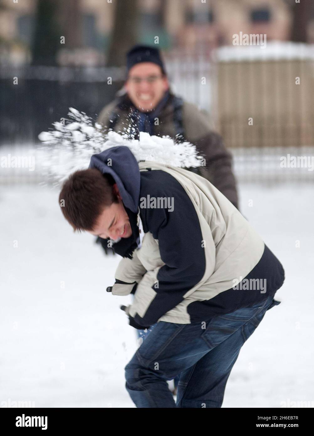 London Snow- Friends enjoy a snowball fight in St Jame's park in ...