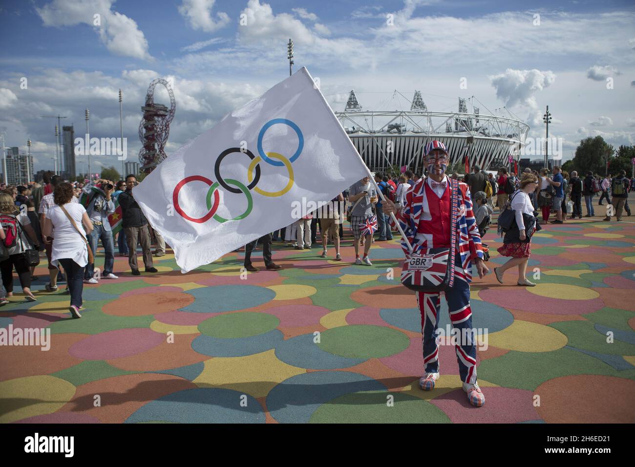 London 2012 Olympic Games. Fans enoying themsevles in the Olympic park ...