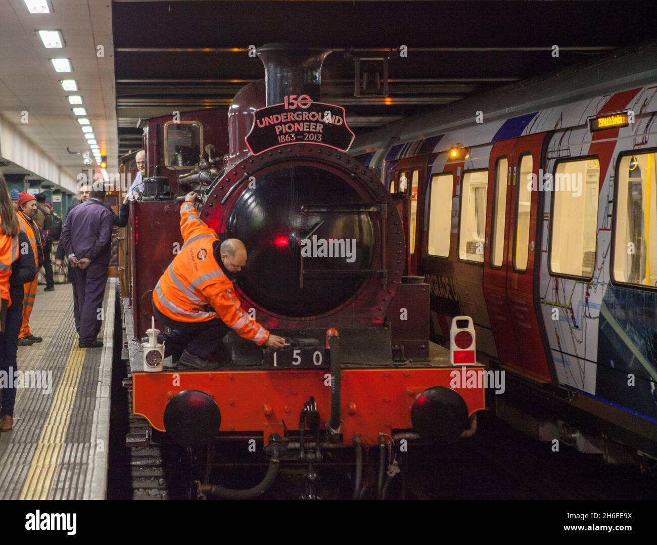 A steam train on its journey from Moorgate station to Kensington ...