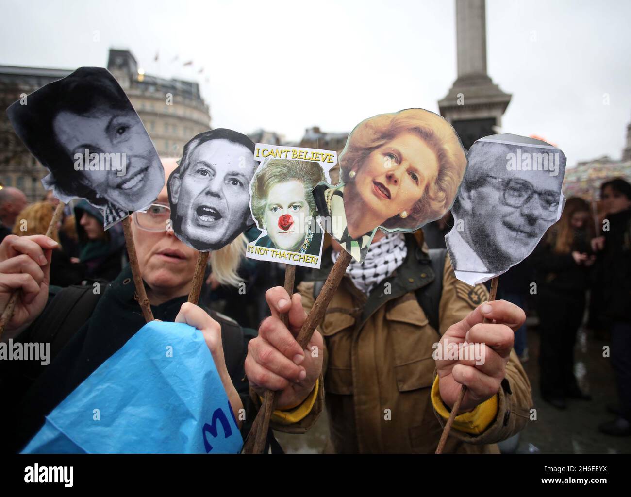 A protest against Margaret Thatcher's legacy itakes place in Trafalgar ...