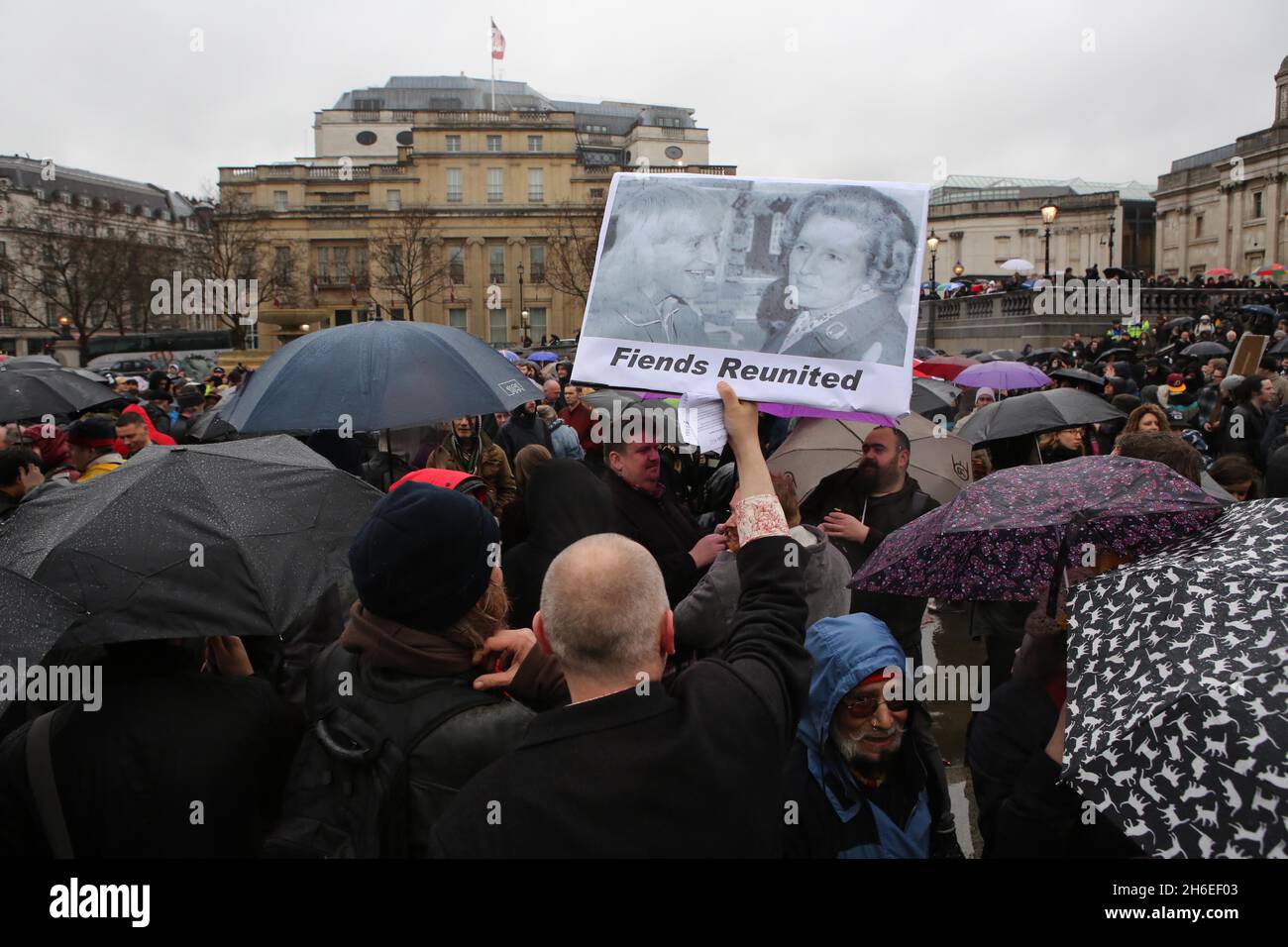 A protest against Margaret Thatcher's legacy itakes place in Trafalgar ...