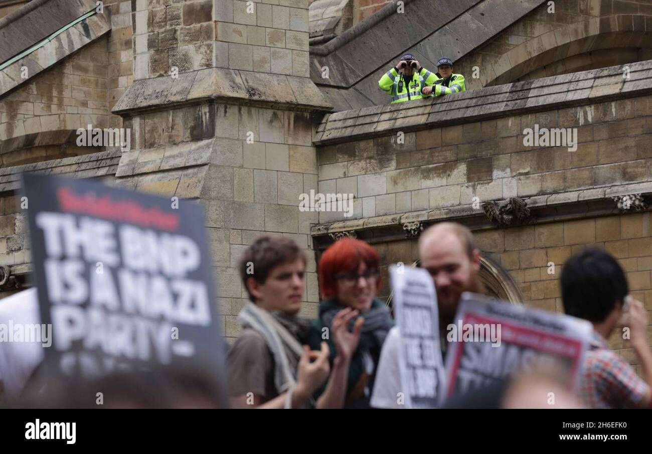 Anti Fascists hold a counter rally against the BNP in central London ...