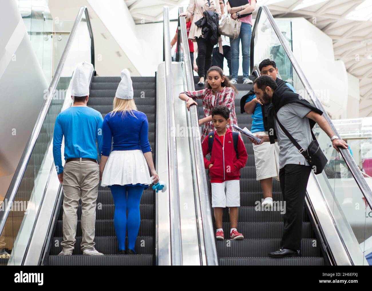People celebrate the release of The Smurfs 2 and Global Smurf Day at ...