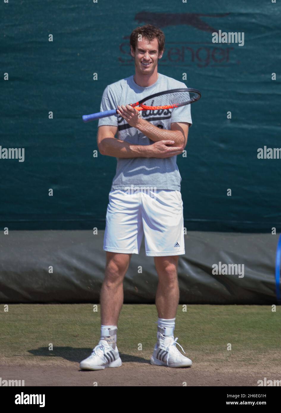 Great Britain's Andy Murray practices ahead of the Wimbledon tennis ...