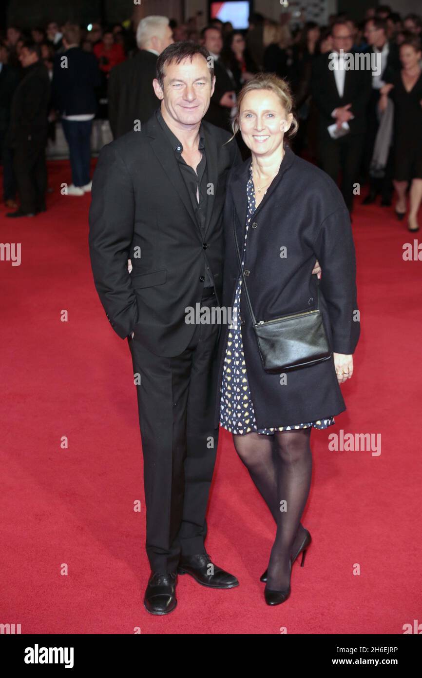 Jason Isaacs and wife Emma Hewitt attend the premiere of Fury in London ...