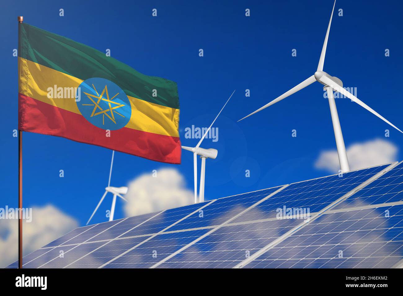 Ethiopia renewable energy, wind and solar energy concept with wind ...