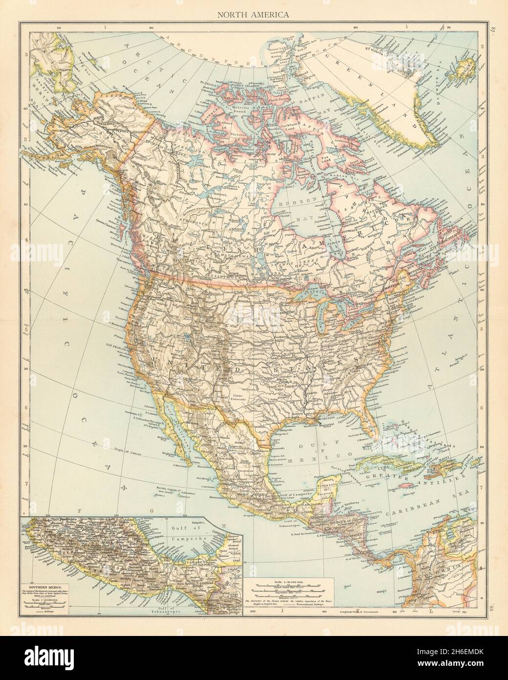 North America showing railways. Central America. USA Canada. THE TIMES ...
