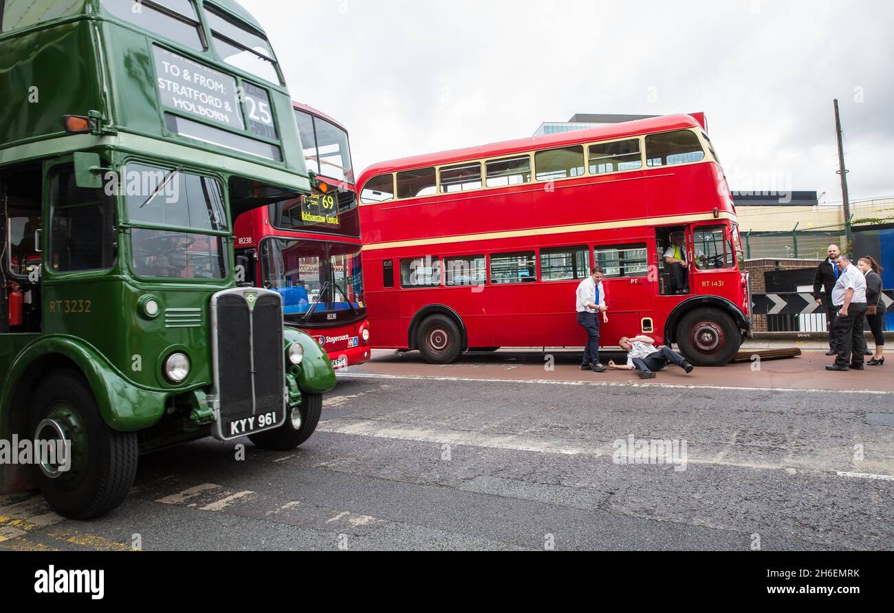 Old routemaster buses were used to help commuters travel around London ...