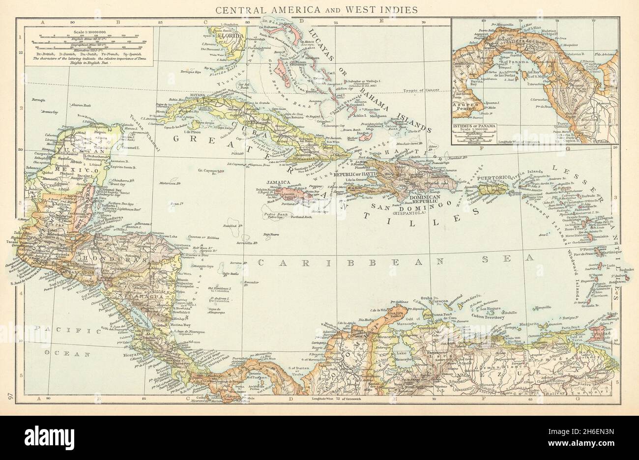 Central America & West Indies. Caribbean. Panama. TIMES 1895 old ...