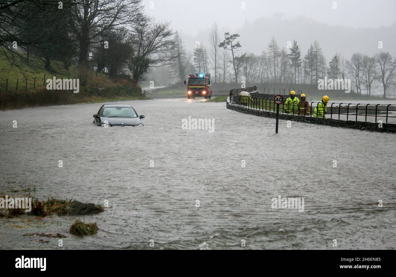 Flooding in Grasmere, Cumbria after 18 hours of heavy rain Stock Photo ...