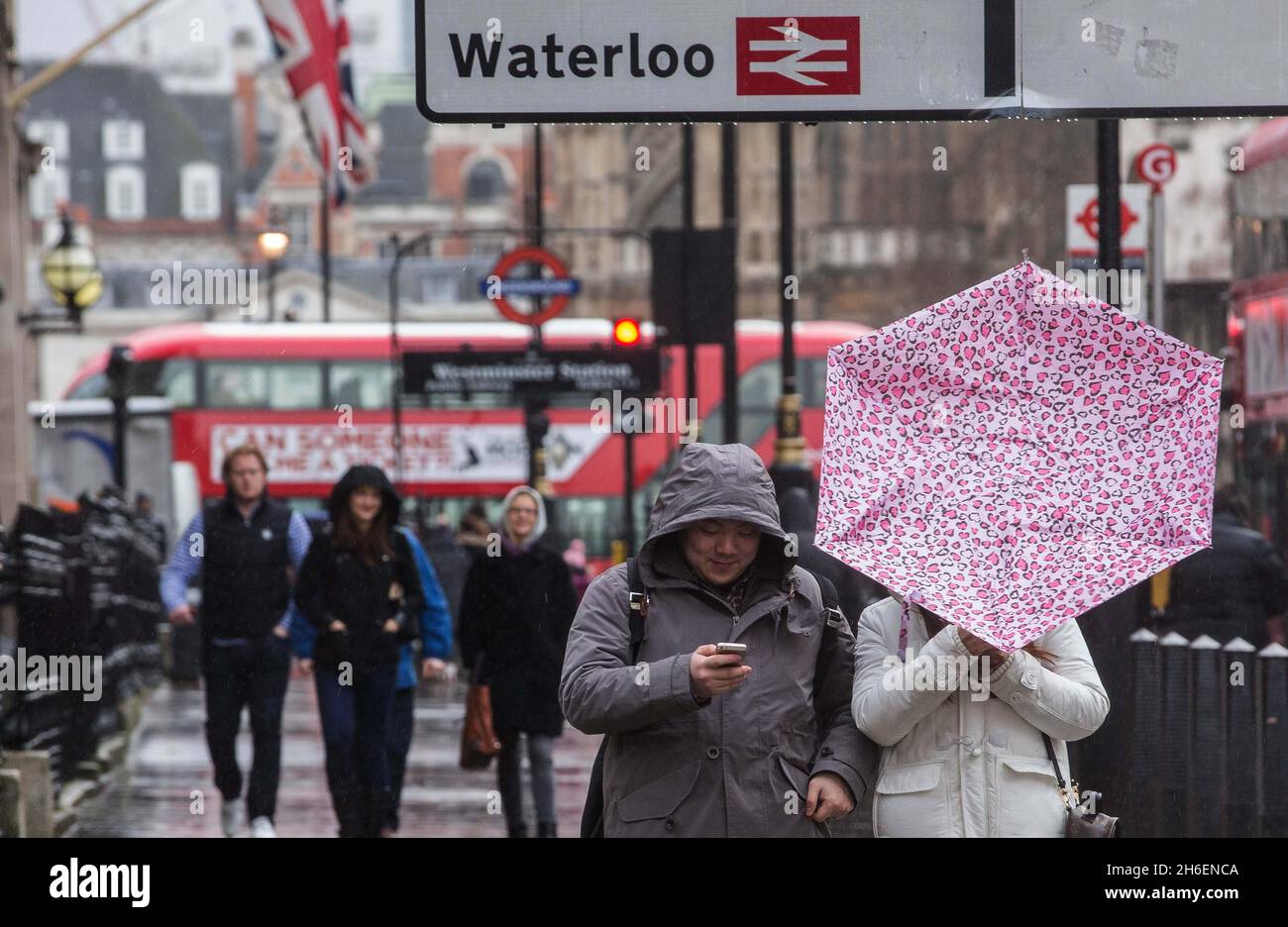 Wind and rain in central London this afternoon Stock Photo - Alamy