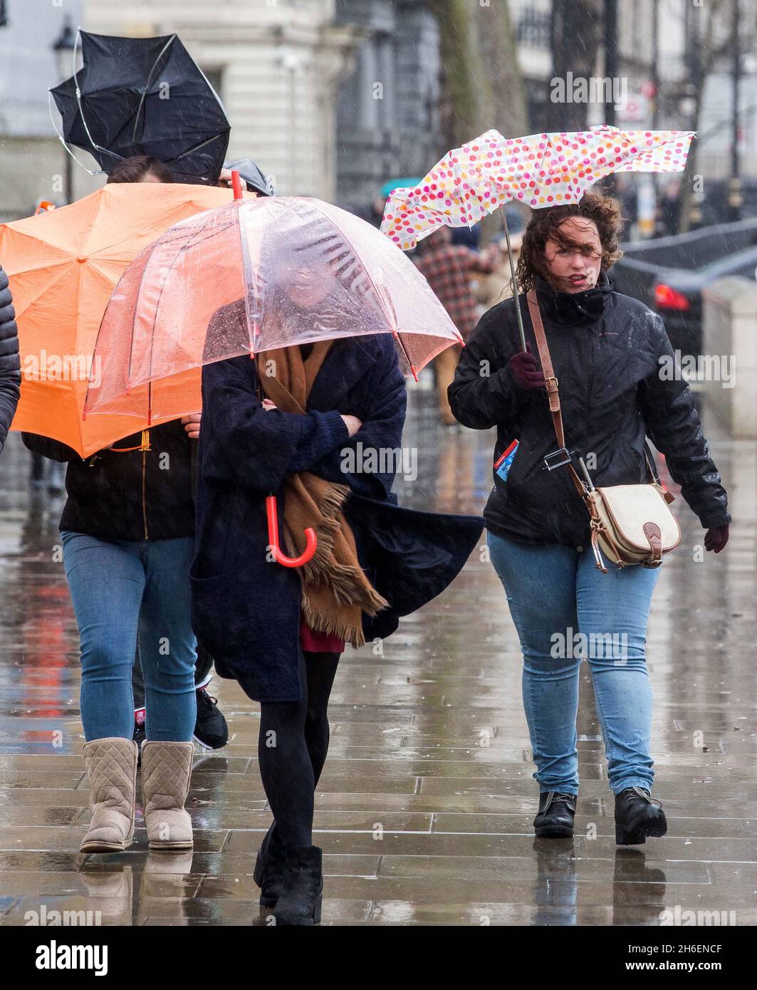 Wind and rain in central London this afternoon Stock Photo - Alamy